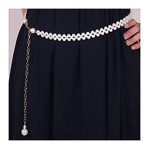 Ya Jin Women's Fashion Pearl Decorative Metal Waist Chain, White, Size 100cm