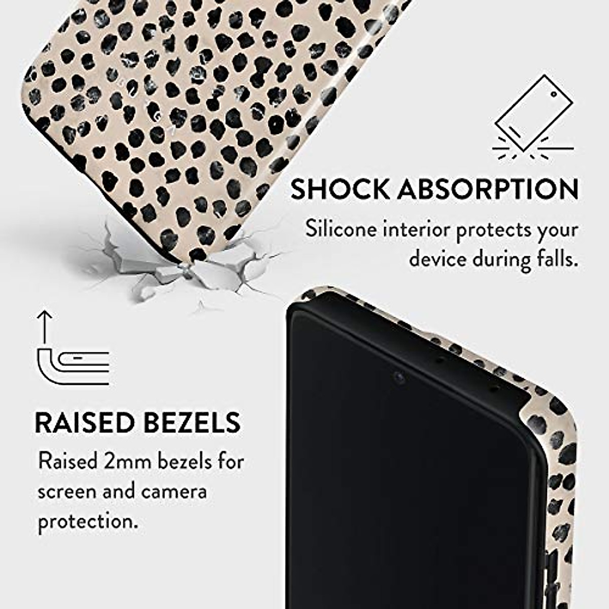 BURGA Phone Case Compatible with Samsung Galaxy S21 Ultra - Hybrid 2-Layer Hard Shell + Silicone Protective Case -Black Polka Dots Pattern Nude Almond Latte - Scratch-Resistant Shockproof Cover