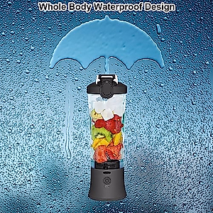 Portable Blender for Shakes and Smoothies 20 Oz, Waterproof Personal Blender USB Rechargeable with 6 Blades and Travel Lid for Kitchen, Office, Gym & Travel (Carbon Black)