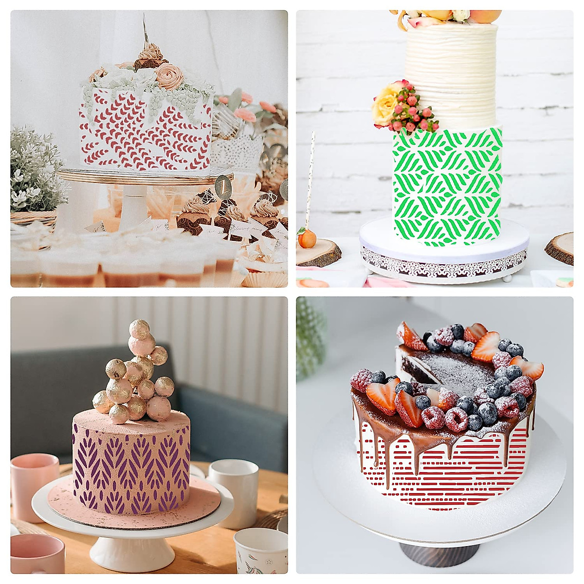 4 Pcs Cake Stencils Floral Cake Decorating Stencils Plastic Spray Floral Cookie Templates Reusable Fondant Dessert Decorating Templates DIY Baking Decor Mold