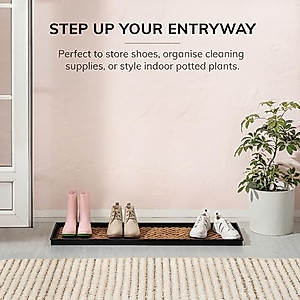 Anji Mountain Heavy Duty Waterproof Rubber Shoe Storage Mat Organizer/Boot Storage Tray Multi Use for Entryway with Coir, Tan Insert, Fits 4 Pair (46.5" Wide)