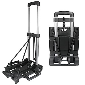 APOXCON Folding Hand Truck, 120 lbs Capacity Luggage Cart with 2 Wheels & Adjustable Handle, Foldable Trolley Aluminum Lightweight