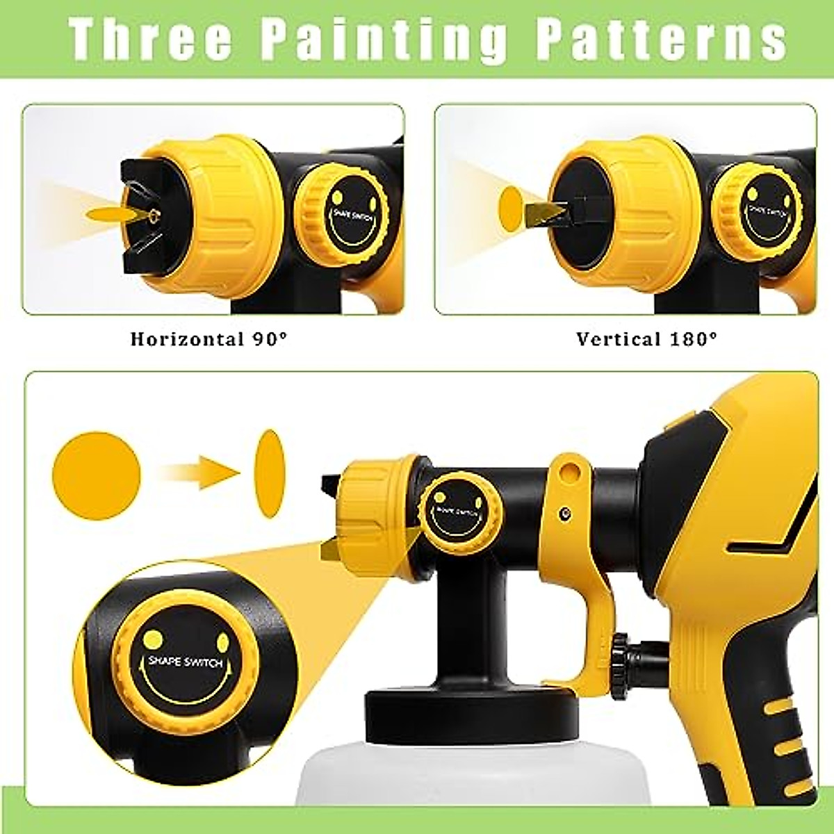 Paint Sprayer, 600W HVLP Paint Spray Gun, 2 Nozzles and 3 Patterns, with 1200ml Container, Paint Gun for House Painting, Fence, Furniture, Garden Chairs, Doors etc.
