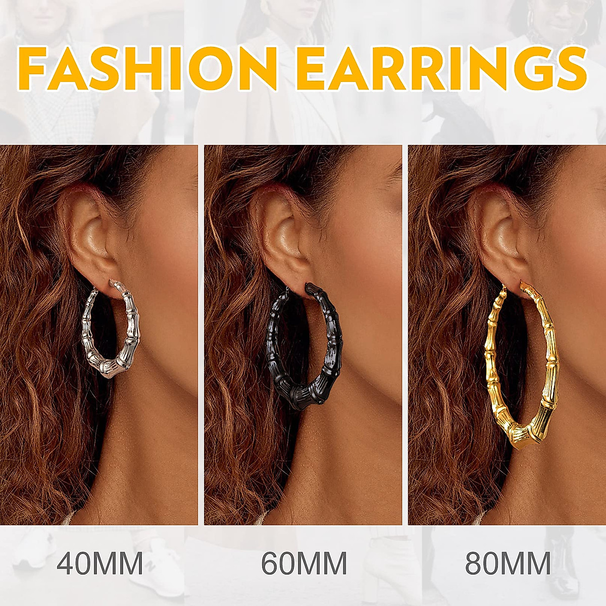 Bandmax 18K Gold Plated Round Hoop Earrings 80MM Hip Hop Bamboo Hoop Earrings 80S 90S Rap And Rock Night Club Big Gold Earrings for Women