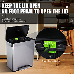 MGHH Trash Can,16 Gallon (2X30L) Dual Garbage Can with Mute Metal Waste Bin, Stainless Steel Double Compartment Classified Recycle Garbage Pedal Dustbin,Suit for Kitchen,Office,Bedroom