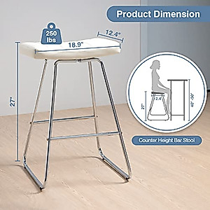 SICOTAS Bar Stools Set of 2 - Counter Height Bar Stools - 24 Inch Saddle Bar Stools - Modern Metal Bar Stools for Kitchen Counter - White Saddle Seat Barstools, Kitchen Island Stools - Chromed Base