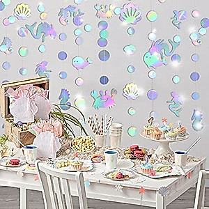 59 Ft Ocean Collection Mermaid Garland Party Decoration,Little Mermaid Party Decorations, Mermaid Birthday Decorations,Iridescent Mermaid Garland Baby Shower Under The Sea Party Decorations Pearl Holographic Paper Streamer for Little Mermaid