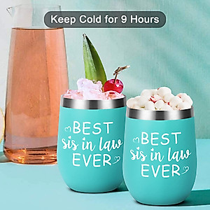 Lifecapido Sister in Law Gifts, Best Sis in Law Ever Wine Tumbler, Mothers Day Christmas Birthday Gifts for Sister in Law Women Bride, 12Oz Stainless Steel Insulated Wine Tumbler with Lid, Mint