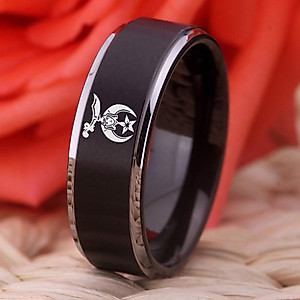 CLOUD DANCER Masonic Shrine Shriner Symbol Design Rings 8mm Black Step with Silver Tone Step Tungsten Carbide Wedding Ring -Free Customize Engraving (11.5)