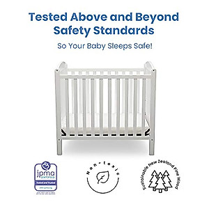 Delta Children Emery Mini Convertible Baby Crib with 2.75-inch Mattress, Bianca White
