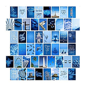 WOONKIT Blue Wall Collage Kit Aesthetic Pictures, Room Decor for Teen Girls, Blue Wall Room Bedroom Dorm Decor, Blue Wall Posters Prints, Photo Collage Kit, Trendy Teen, 50pcs 4x6 inch