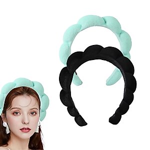 2PCS Spa Headband for Women, Terry Towel Cloth Fabric Hair Band for Face Washing,Makeup Removal, Shower, Skincare,Hair Accessories(Light Green+Black)