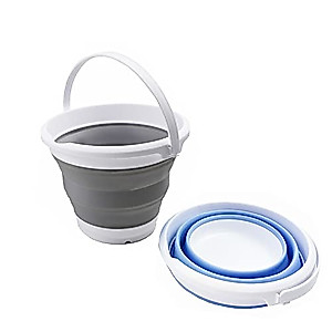 SAMMART 5.5L (1.4 Gallon) Collapsible Plastic Bucket - Foldable Round Tub - Portable Fishing Water Pail - Space Saving Outdoor Waterpot (Grey + Baby Blue (Set of 2))