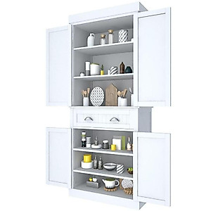 DalyLuxa 72" Freestanding Kitchen Pantry Storage Cabinet with Doors and 5 Adjustable Shelves, Tall Cupboard with Large Drawer for Dinning Room, Laundry Living Room, White