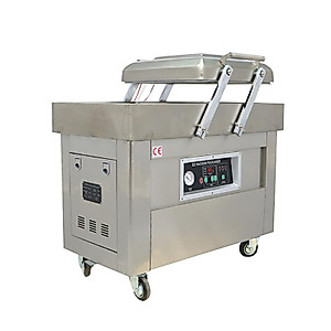 INTSUPERMAI Commercial Two Chamber Vacuum Sealer Stainless Steel Food Vacuum Packaging Machine for Mests Fruits and Vegetables Sealing Length 15.7inch 220V