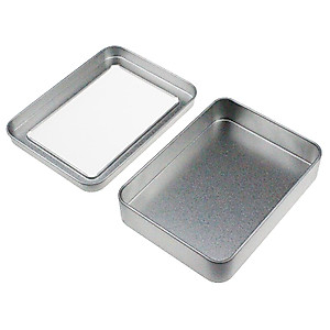 Goodma 12 Pieces Rectangular Empty Metal Tins Home Storage Containers Organizer Mini Box with Clear Window Lid, 4.5 x 3.35 x 0.87 inch (Silver)