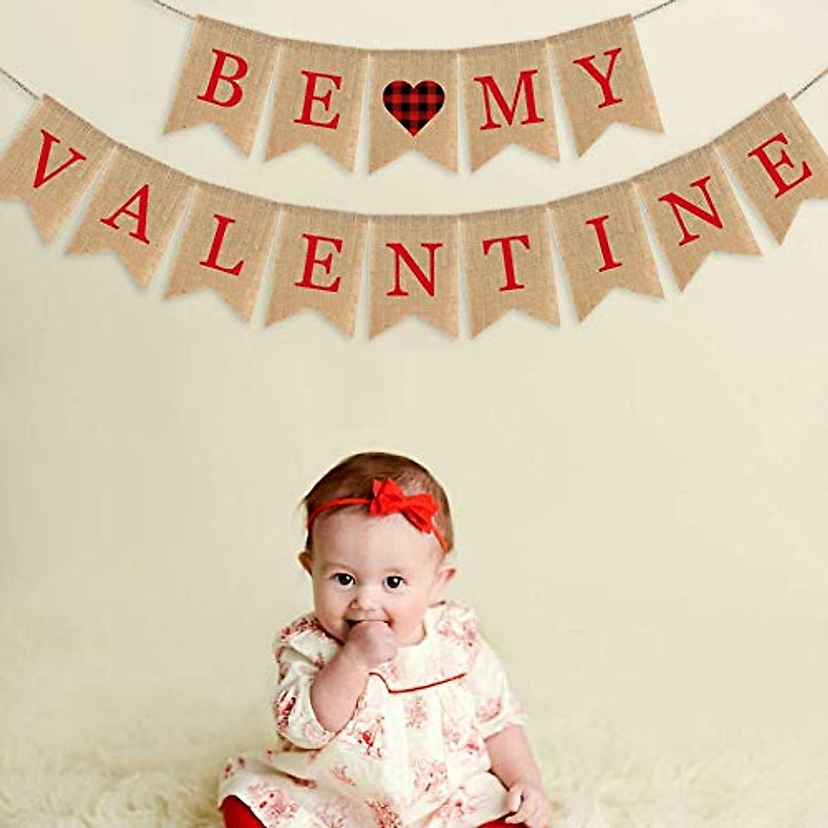 SWYOUN Burlap Be My Valentine Banner Happy Valentine's Day Party Supplies Garland Decoration