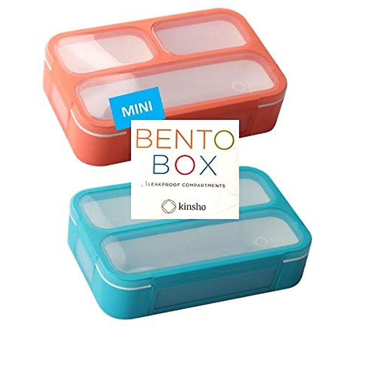 Snack Containers - MINI Bento Box, Small Lunch Boxes for Kids Toddlers Boys Girls, Leakproof 3 Compartment Containers for Meal or Snacks, Day-Care Pre-School Travel, BPA Free, 2 Pack Set Coral Blue