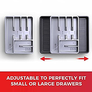 Mueller Large Flatware Kitchen Drawer Organizer, Expandable 19.7" x 15" Silverware Organizer, 6 Compartments, Heavy-Duty, Cutlery Tray for Utensils or Stuff, Dining Room, Living Room, Grey