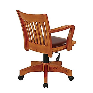 OSP Home Furnishings Deluxe Wood Banker's Desk Chair with Padded Seat, Adjustable Height and Locking Tilt, Fruitwood Finish and Brown Vinyl