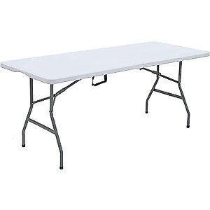 EDEBIBY Folding Table 6-Foot Portable Heavy Duty Plastic Fold-in-Half Utility Foldable Table Plastic Dining Table,Indoor Outdoor for Camping, Picnic and Party,White180
