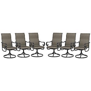 VICLLAX Patio Swivel Dining Chairs Set of 6, Outdoor furnitures Breathable Fabric with Curved Arms for Lawn Deck, Black Frame