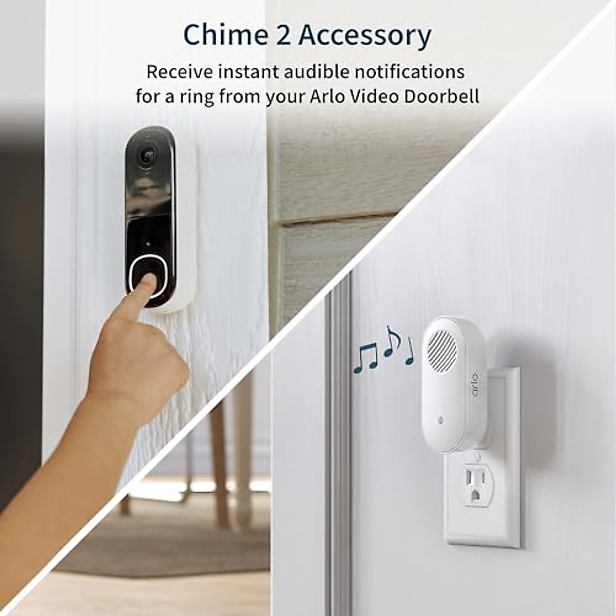 Arlo Video Doorbell 2K 2nd Generation & Chime 2 Bundle, 2K HD doorbell Camera, 2-Way Audio, Package Detection, Motion Detection and Alerts, Built-in Siren, Night Vision, AVDK4001-100CNS, White