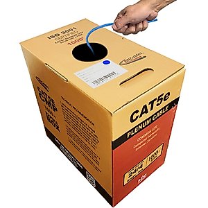 CAT5e (CMP) Plenum Cable, 1000FT | 24AWG 4Pair, 350MHz Solid Network Cable Unshielded Twisted Pair (UTP), Available in Blue, White, Gray & Black Color