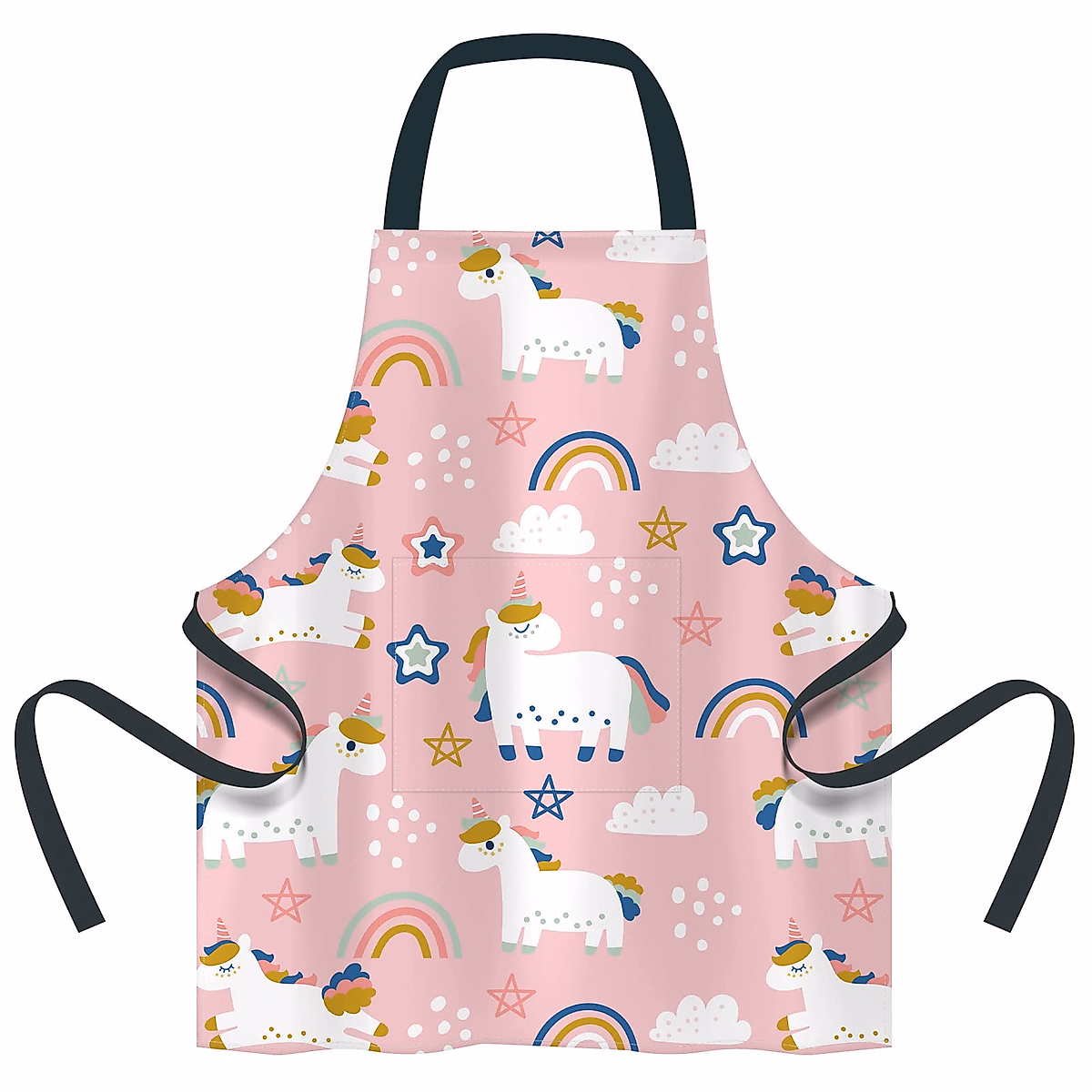 fangyunri Kids Apron with Pocket for Girls Unicorn Rainbow 6-12 Pink Child Art Smock Kitchen Bib Waterproof Toddler Chef Apron Adjustable Neck Strap for Cooking Painting Baking Crafting Art Gardening