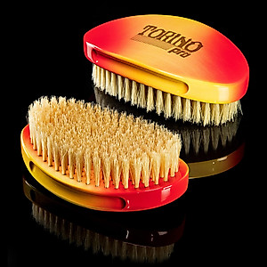 Torino Pro Curve Wave brush #157- Medium 100% Boar Bristle Curved 360 Wave Palm Brush - Great for laying down 360 waves and use before using wave cap or durag - Luxury wave brush for men 360