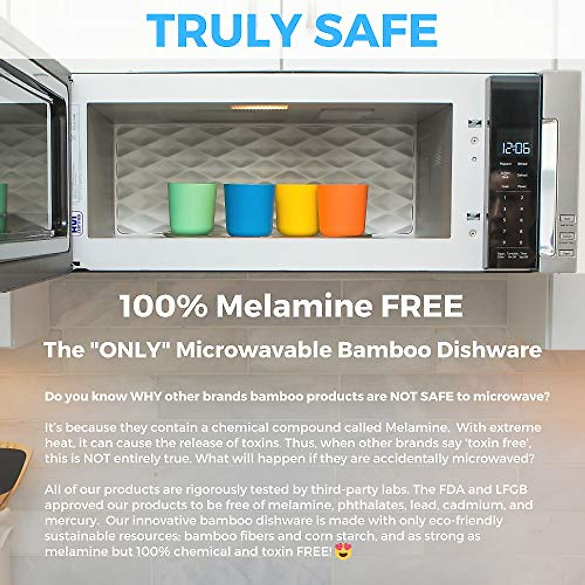 ECO MATTERS Bamboo Toddler Cups: Set of 4 Cups with 【1 Spill Proof Sippy Cup Lid】Microwave Safe， Biodegradable，Reusable Drinking Cup Sets for Kids and Toddlers - BPA Free，Non-Toxic，Non Plastic