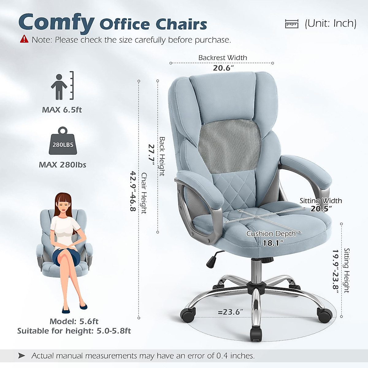 SEATZONE Beige Home Office Desk Chairs with Wheels and Flip-up Armrests,Office Chair Comfortable Ergonomic Velvet Mesh Executive Computer Chairs for Adults and Teens