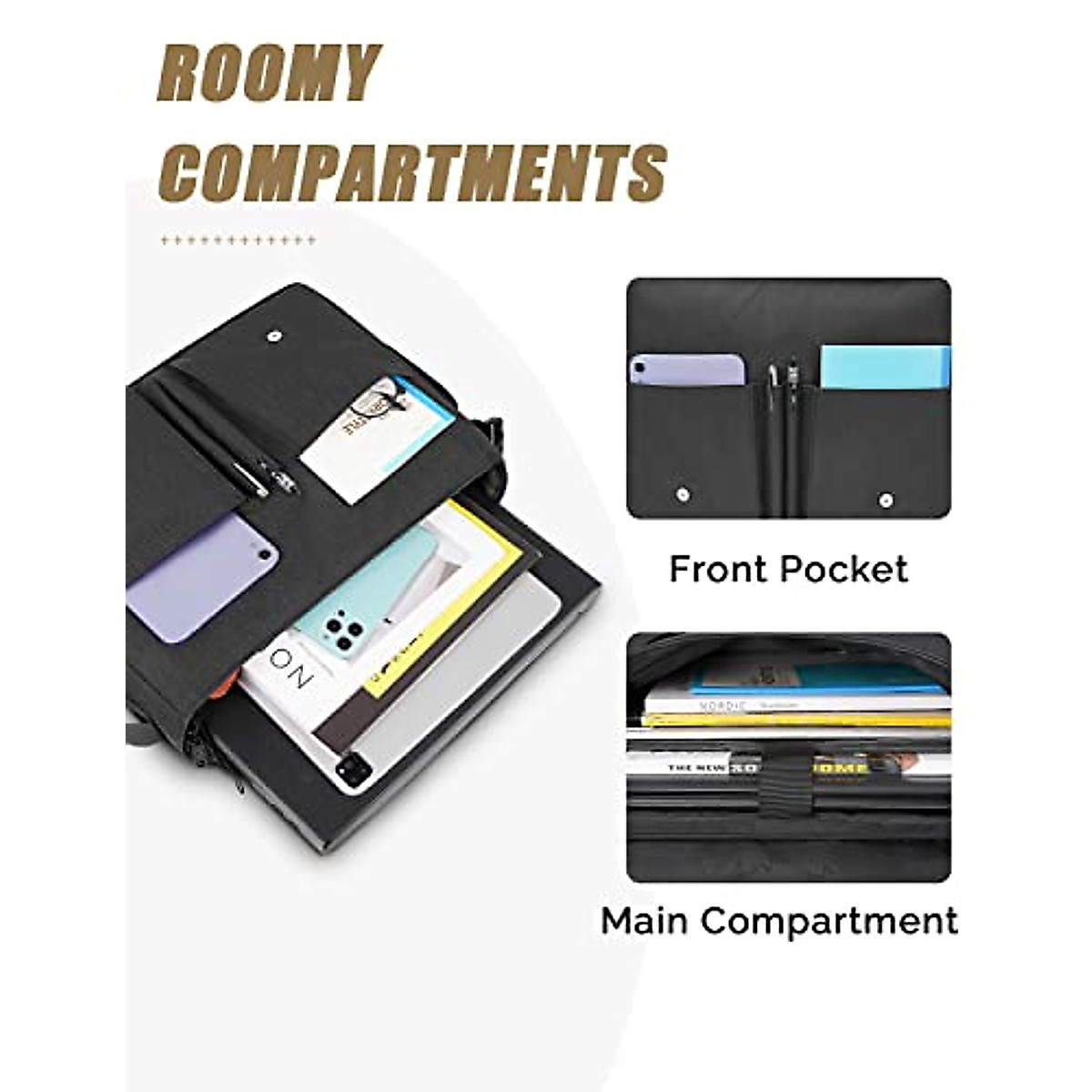 17 Inch Messenger Bags for Men, Large Laptop Briefcase Lightweight Unisex Crossbody Shoulder Bag College Satchel, Water Resistant Daily Computer Sleeve Case for Travel Office Gifts, Black