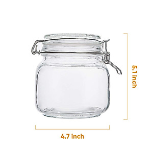 Glass Kitchen Storage Canister Mason Jars with Lids,25oz Airtight Glass Canister with Hinged Lid，Perfect for Kitchen Canning Cereal,Pasta,Sugar,Beans (Labels & Chalk Marker)-Set of 6