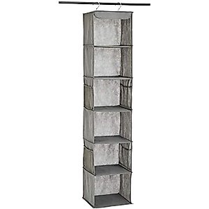Amazon Basics 6-Tier Hanging Closet Shelf Organizer With Pockets, 8.5" D x 12" W x 9" H