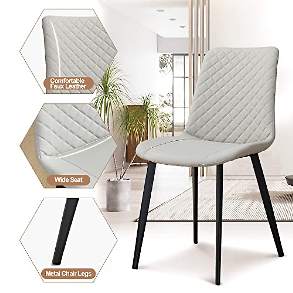 seonyou Beige Dining Chairs Set of 6 for Kitchen Dining Room, Upholstered Leather Mid Century Modern Dining Chair