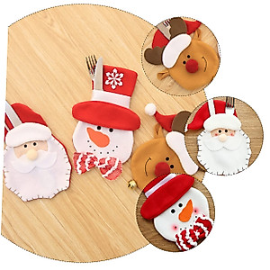 BESTOYARD 12 Pcs Christmas Snowman Elk Cutlery Set Lip Gloss Holder Forks Silverware Christmas Ornaments Dinnerware Bag Stocking Holder Stand Christmas Table Decoration Cutlery Holder Pocket