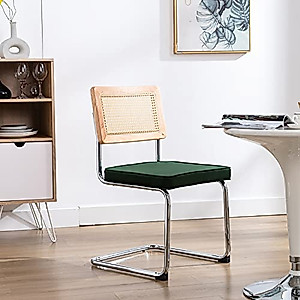 iMenting Velvet Dining Chairs, Mid Century Modern Chairs with Rattan Backrest Upholstered Comfy Side Chair for Home Kitchen Dining Room, Set of 2 Green