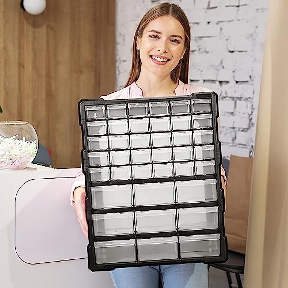 Elevon Hardware and Craft Cabinet 14.8" W x 6.3" D x 18.7" H, 39 Drawers, Black