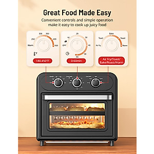 Air Fryer, Paris Rhône 14.8 Quart Toaster Oven, 5-in-1 Convection Oven for 4-Slice Toast, 9-inch Pizza, Knob-Controlled Kitchen Countertop Appliance with 6 Accessories, Dishwasher Safe
