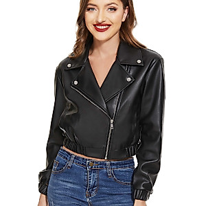 Fahsyee Faux Leather Jacket Women - Black Motorcycle Short Coat Moto Biker Blazer Plus Size Casual Pleather Jackets Fashion L