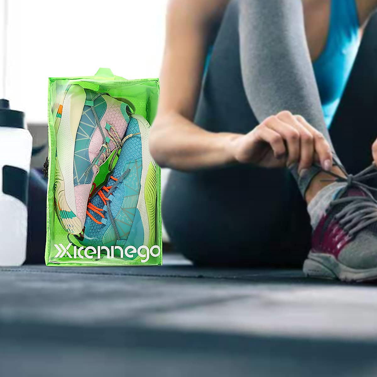Xicennego Portable Basketball Shoe Bag with zipper - Sneaker Storage Bag - Shoe Box Bags - Foldable Waterproof Shoe Puches Organizer(Fluorescent green)