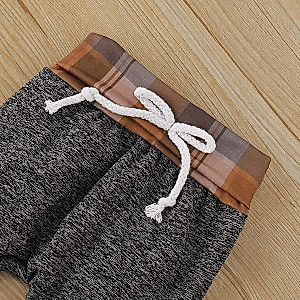 Baby Boy Clothes 1 Year Old Boy Fall Outfits Long Sleeve Plaid Sweatshirt Toddler Boy Outfits 12-18 Months Clothes Coffee