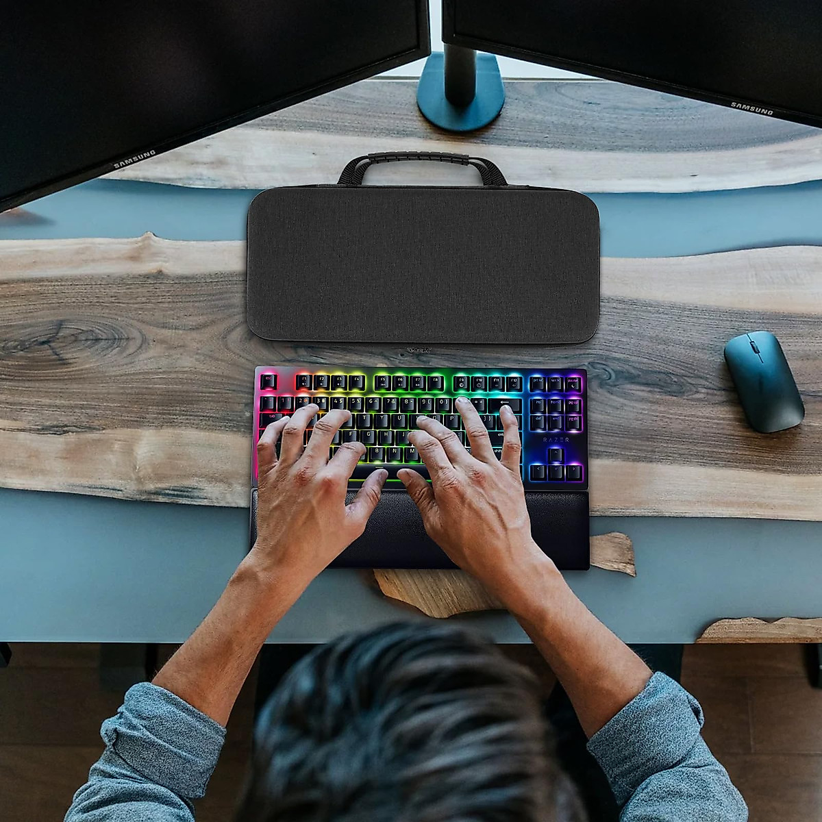 Linkidea Hard Travel Case for TKL Tenkeyless Keyboard, Computer 87 Key Wireless/Wired Keyboard Carrying Case Protective Storage Box Bag, Compatible with Razer Huntsman V2 TKL Tenkeyless Keyboard