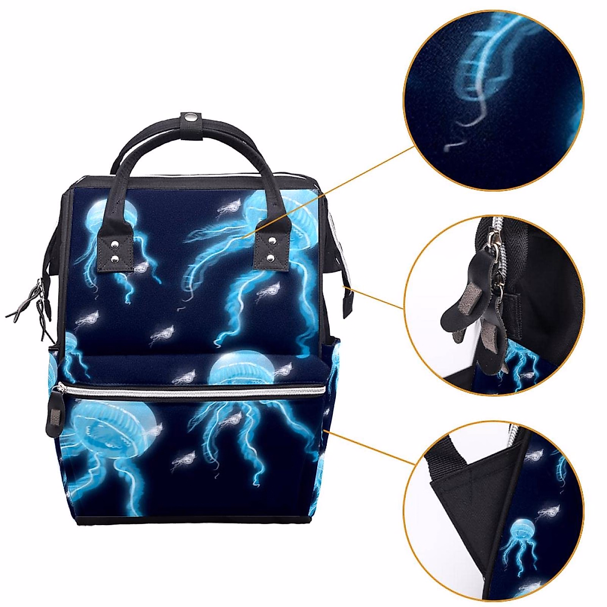 Underwater Creatures Jellyfish Ghost Diaper Bag Backpack Baby Nappy Changing Bags Multi Function Large Capacity Travel Bag