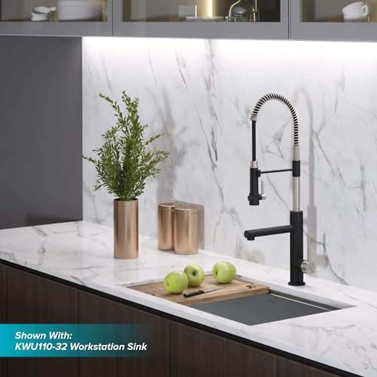 Kraus KPF-1603SFSMB Artec Pro 2-Function Commercial Style Pre-Rinse Kitchen Faucet with Pull-Down Spring Spout and Pot Filler, 24.75 inch, Spot Free Finish Stainless Steel/Matte Black