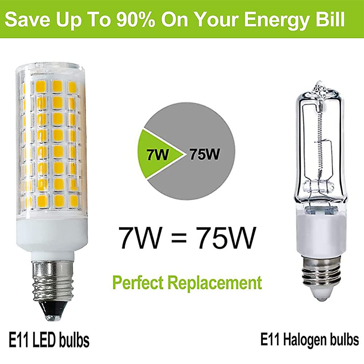 HAOGUAIS 6-Pack LED E11 Bulbs, E11 Mini Candelabra Base, Warm White 3000K 75W Halogen Equivalent, 120V 7W JD T3 T4 Corn Bulb Indoor Lighting