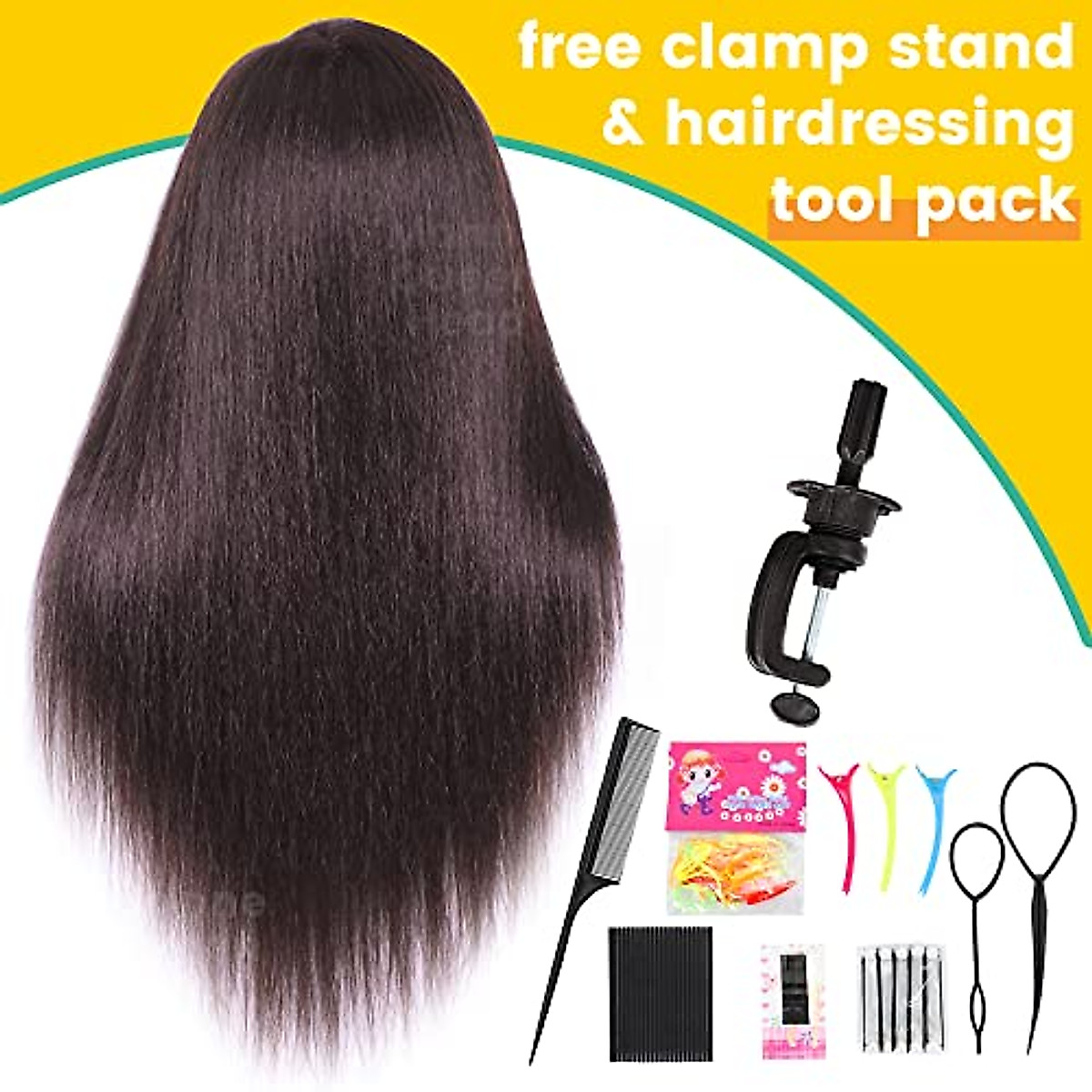 Mannequin Head with Hair 70% Real Human Hair 26-28'' Cosmetology Mannequin Head for Styling Practice on Braiding Manikin Head with Clamp Stand and Tools (Dark Brown)