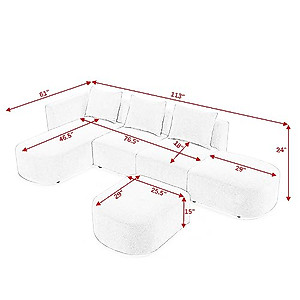 EMKK Modular Sectional Sofa L Shaped Couch with Left Side Chaise and Ottoman, DIY Combination, Loop Yarn Fabric,Living Room Furniture Sets Sofá w/ 3 Pillows