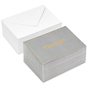 Hallmark Bulk Thank You Cards, 100 Blank Notes with Envelopes for Weddings, Graduation, Small Business (Gold and Gray)